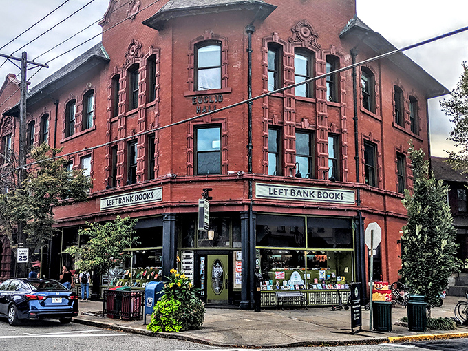 The gorgeous brick facade of Left Bank Books stands like a literary fortress in St. Louis' Central West End, promising adventures between covers instead of passport stamps.