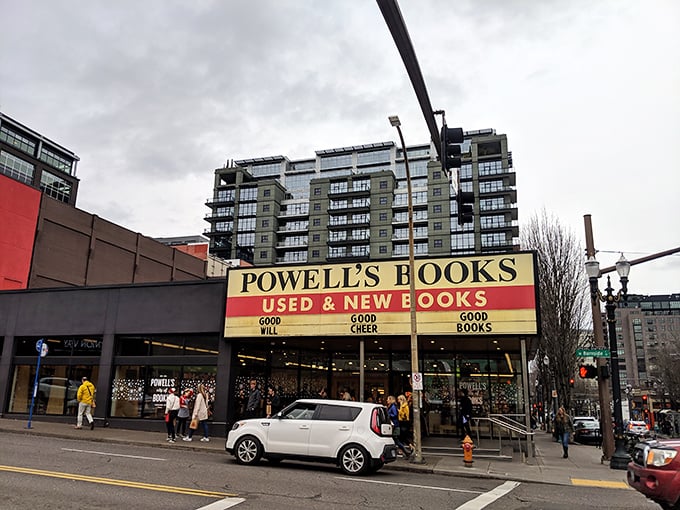 The iconic Powell's Books storefront stands proudly on West Burnside, a literary beacon in Portland's Pearl District that promises adventures between covers rather than passport stamps.