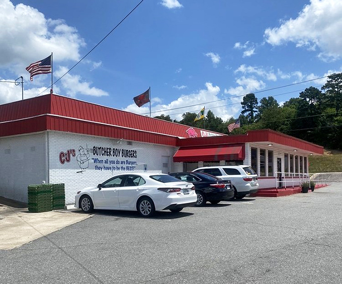 The bright red trim of CJ's stands out like a beacon of burger hope on Russellville's landscape, promising delicious rewards within.