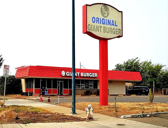 The iconic red-roofed Original Giant Burger stands like a beacon of burger hope on the San Leandro landscape. Simple, straightforward, and promising exactly what you need.