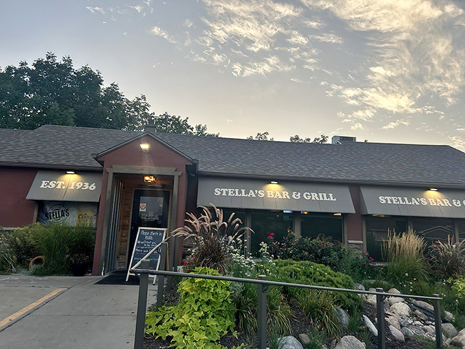 Stella's exterior welcomes you with prairie-style landscaping and a modest facade that belies the burger magnificence waiting inside.
