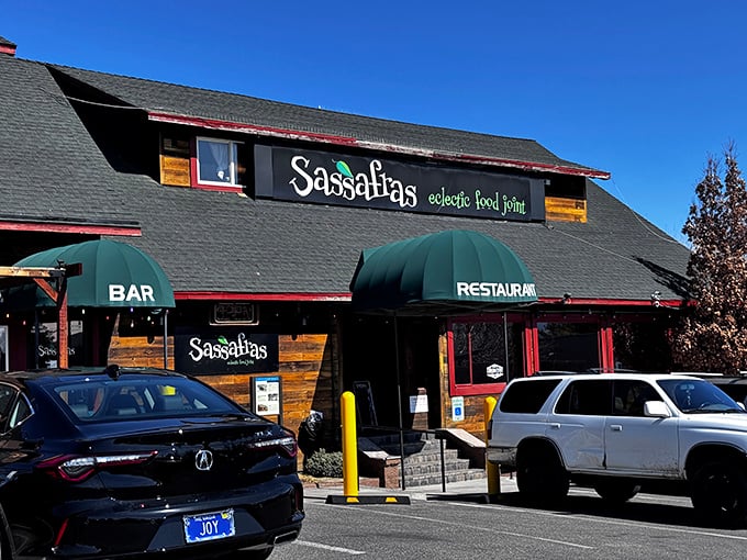 Sassafras stands proud in Carson City, its rustic wooden exterior and green awnings promising culinary adventures within. The name alone suggests something magical is cooking inside.