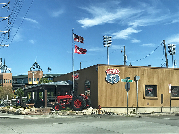 The unassuming wooden exterior of Lucky 13 with its vintage tractor might fool you. This is burger Valhalla disguised as a roadside stop.
