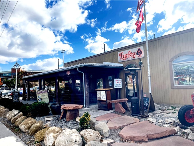 The unassuming wooden exterior of Lucky 13 with its vintage tractor might fool you. This is burger Valhalla disguised as a roadside stop.