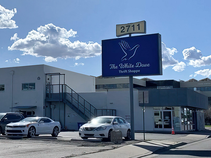 The blue and white exterior of White Dove stands like a beacon of bargain hope on Indian School Road, promising treasures within.