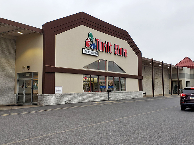 The mothership of secondhand treasures beckons with its bold red signage, promising adventures in vintage hunting that'll make your wallet smile.