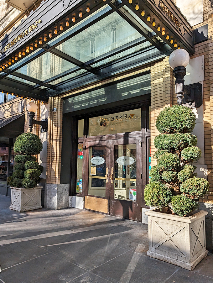 The elegant marquee of Mother's Bistro welcomes you like an old friend who happens to live in a really fancy house.