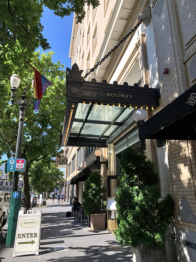 The elegant marquee of Mother's Bistro welcomes you like an old friend who happens to live in a really fancy house.