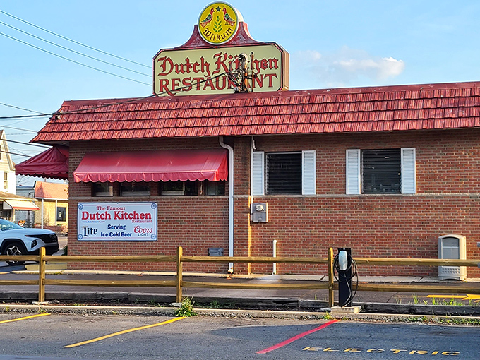 The iconic red roof and Pennsylvania Dutch hex sign welcome you like an old friend. This isn't just a restaurant&mdash;it's a roadside landmark worth the detour.