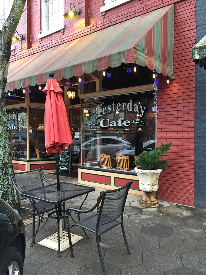The red-trimmed entrance of The Yesterday Cafe beckons like an old friend, promising comfort food and conversations that linger longer than dessert.