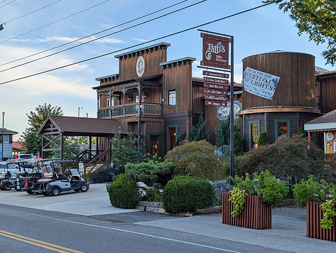 The rustic wooden exterior of Patti's 1880's Settlement welcomes visitors with its charming green trim&mdash;architectural comfort food for the soul.