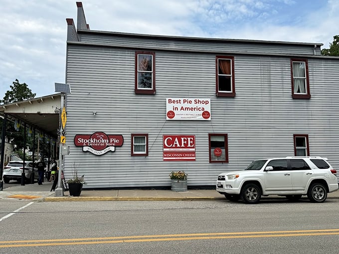 This isn't just a storefront&mdash;it's a siren call to pie lovers everywhere. The classic white clapboard with cheery yellow bunting practically whispers, "Come inside, calories don't count in Stockholm."