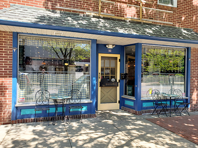 The cheerful blue storefront of JeannieBird beckons like a culinary lighthouse on Westminster's Main Street, complete with charming sidewalk seating for prime people-watching.