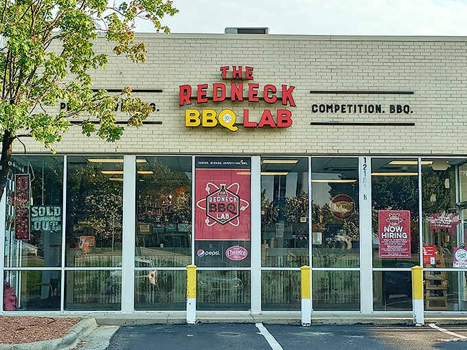 The modest storefront belies the flavor explosion waiting inside &ndash; where "Competition. BBQ." isn't just a tagline, it's a scientific promise.