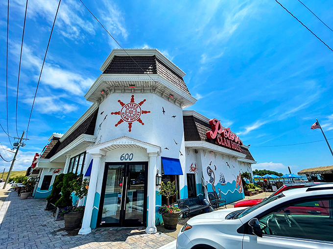 The nautical charm of Peter's Clam Bar beckons like a lighthouse to seafood lovers, its maritime-themed exterior promising oceanic treasures within.