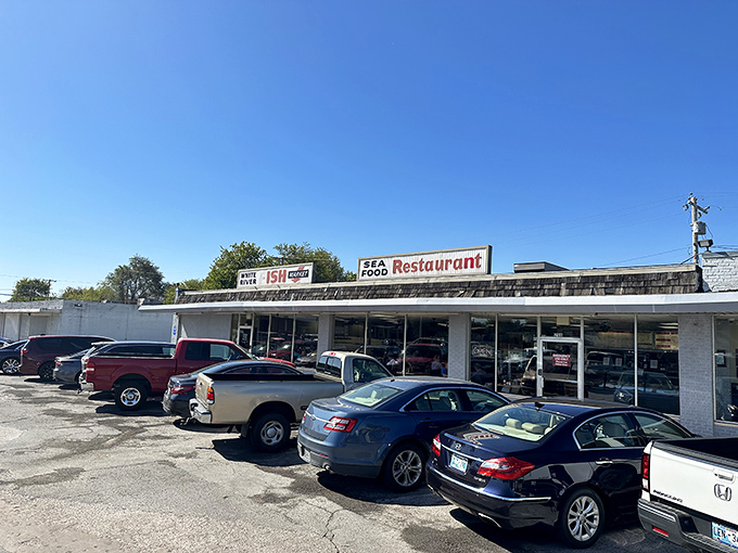 The unassuming storefront speaks volumes: full parking lot, simple signage, and the promise of seafood that makes Oklahomans forget they're landlocked.