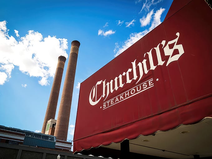 Churchill's bold red awning against Spokane's iconic steam stacks isn't just a sign&mdash;it's a beacon calling to serious carnivores across the Inland Northwest.