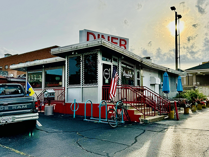 The classic American diner dream in white and red, Broadway Diner stands proudly against the Missouri sky like a beacon for breakfast pilgrims.