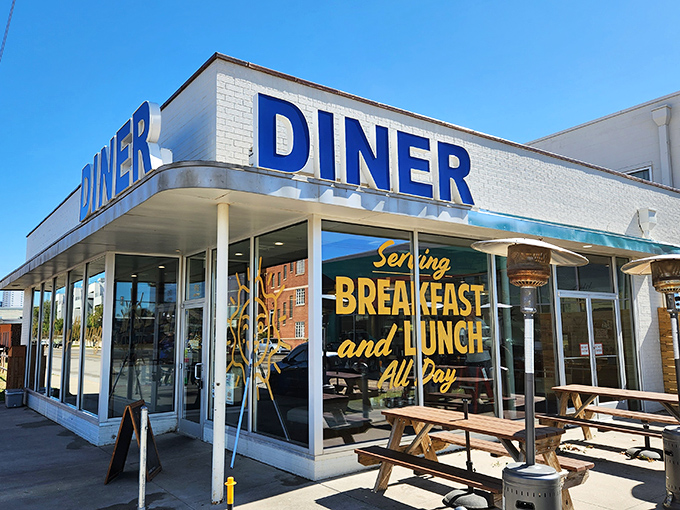 That iconic blue "DINER" sign isn't just advertising&mdash;it's a morning beacon of hope for the breakfast-deprived souls of Oklahoma City.