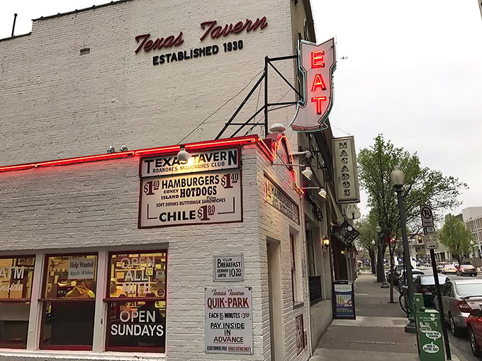The iconic white brick facade of Texas Tavern has been beckoning hungry Roanokers since 1930, its vintage neon sign a beacon of comfort food salvation.