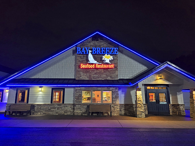 Bay Breeze's blue-lit exterior isn't trying to be South Beach fancy&mdash;it's the culinary equivalent of "come as you are, leave completely stuffed."
