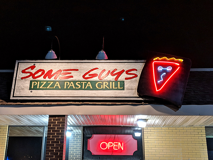 The unassuming storefront that houses pizza greatness. Like finding a diamond in a strip mall, Some Guys Pizza proves extraordinary food often hides in ordinary places.