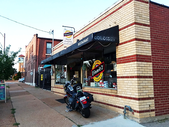 The unassuming brick exterior of Vinnie's promises no frills, just thrills for your taste buds. Sometimes the best food hides behind the simplest facades.