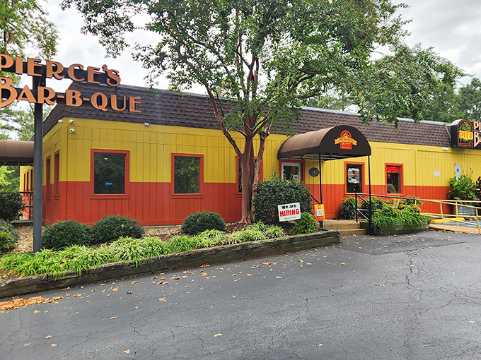 The sunshine-yellow exterior of Pierce's isn't subtle, but neither is their barbecue. It's like a barbecue lighthouse beckoning hungry travelers off I-64.