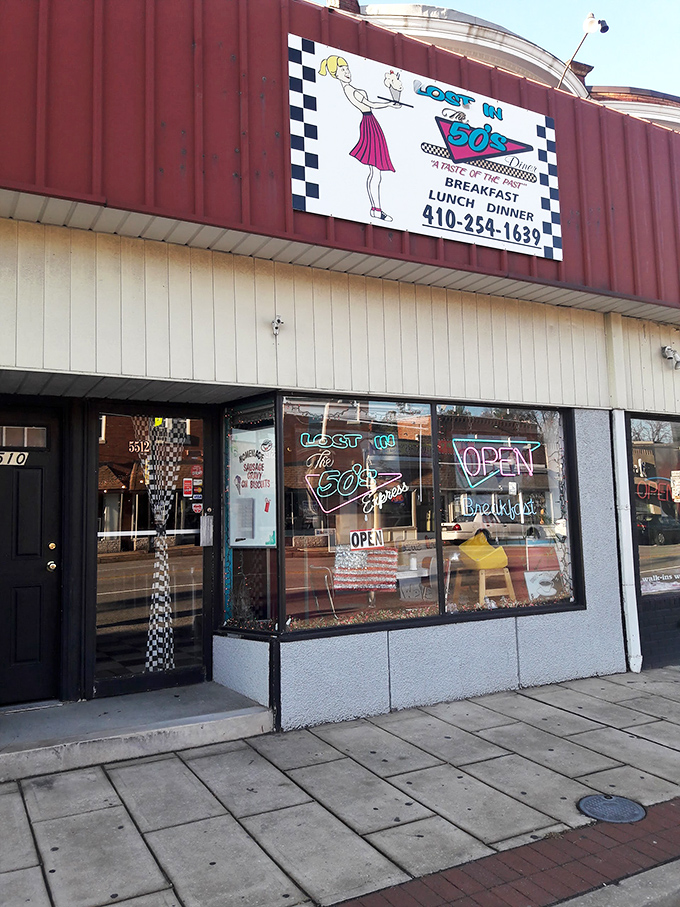 The retro storefront beckons with its cartoon waitress and checkered border&mdash;a time portal disguised as a diner on Harford Road.