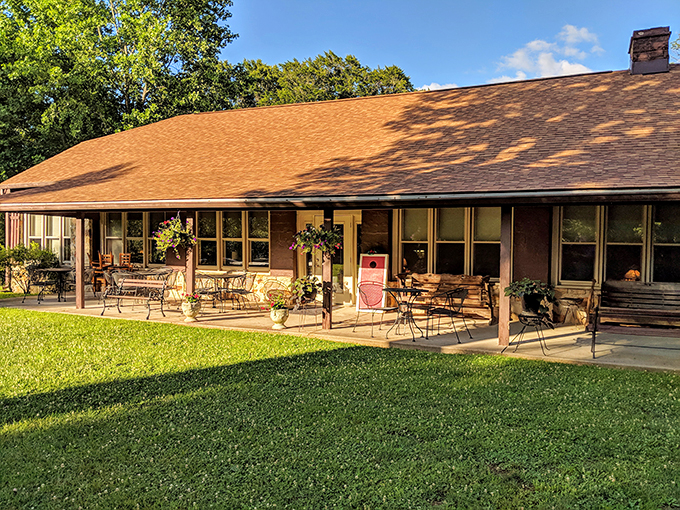 The rustic stone exterior and covered porch of Hilltop Restaurant isn't trying to impress anyone&mdash;and that's precisely why it does.
