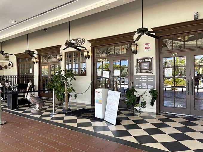 The unassuming storefront belies the culinary treasures within. John G's exterior may be modest, but those in the know recognize it as breakfast paradise.
