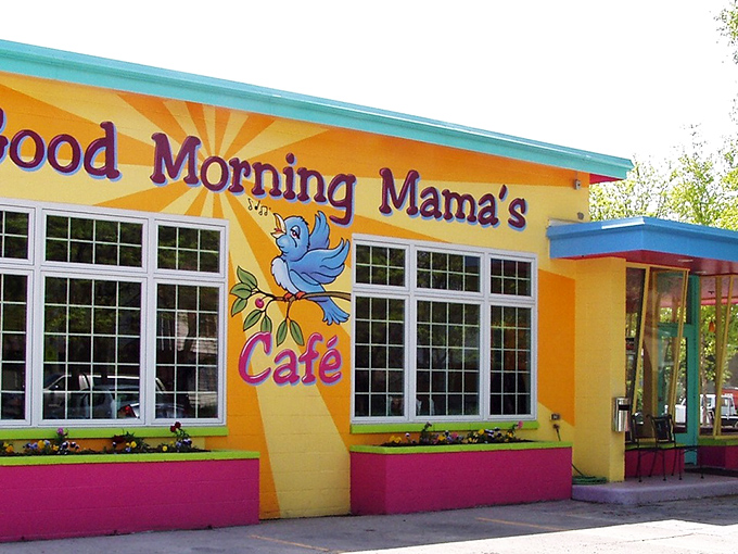 The sunshine-yellow exterior of Good Morning Mama's isn't just a building&mdash;it's a morning mood elevator with turquoise trim and a bluebird promising delicious things inside.