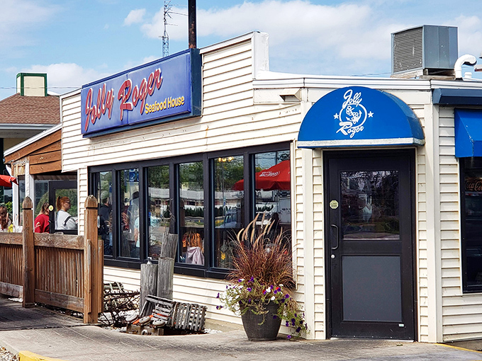 The unassuming exterior of Jolly Rogers hides culinary treasures within, like finding a pearl in an oyster&mdash;no fancy frills, just fantastic fish.