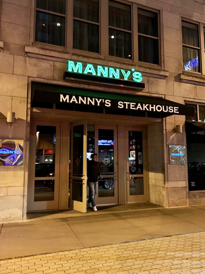 A beacon of beefy bliss! Manny's Steakhouse stands tall in downtown Minneapolis, promising carnivorous delights that'll make your taste buds do a happy dance.