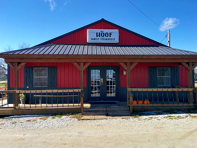 The bright red exterior of The Hoof stands like a culinary lighthouse in rural Madison, beckoning hungry travelers from miles around.