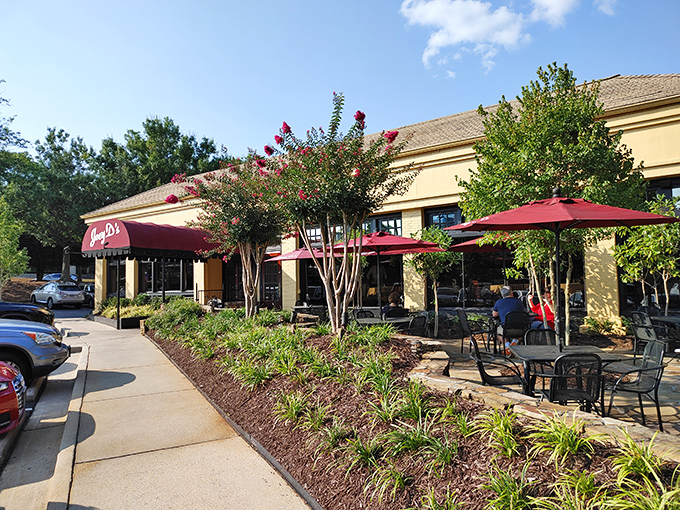 The iconic burgundy awning of Joey D's beckons like a culinary lighthouse in Dunwoody, promising comfort and indulgence just steps from the parking lot.