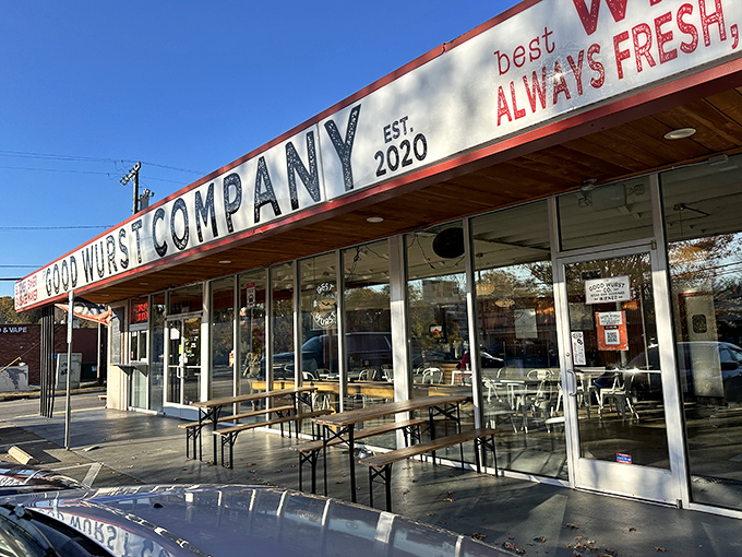 The glowing sign cuts through Charlotte's night like a beacon for the sandwich-deprived. No fancy frills, just the promise of German-inspired delights waiting inside. 