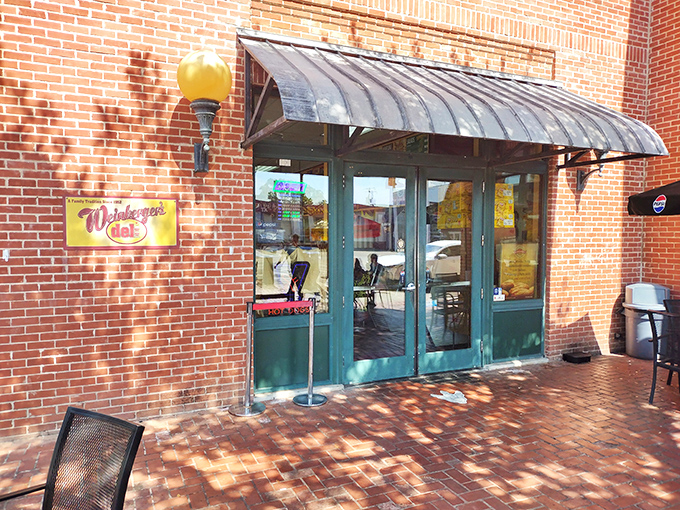 Historic brick fa&ccedil;ade that houses sandwich magic inside&mdash;like finding the Willy Wonka factory of deli meats in downtown Grapevine. 