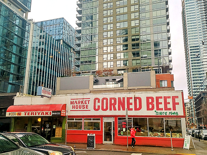 Like a culinary time capsule among Seattle's glass towers, this red-and-white storefront has been proudly declaring its corned beef allegiance since 1948.