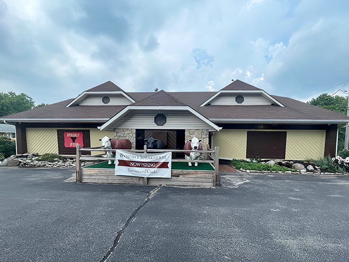 The unassuming exterior of Bynum's, complete with a life-sized cow statue, is like finding a treasure map where X marks the spot for carnivores.