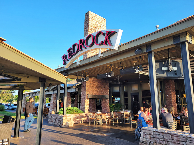The lakeside patio at Redrock Canyon Grill offers the kind of view that makes even a mediocre meal memorable. Fortunately, the food is anything but mediocre.