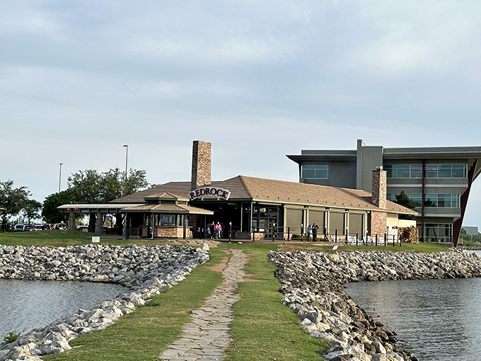 The lakeside patio at Redrock Canyon Grill offers the kind of view that makes even a mediocre meal memorable. Fortunately, the food is anything but mediocre.