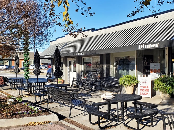 The unassuming exterior of Matthews Cafeteria stands like a time capsule on Tucker's Main Street, promising comfort food that transcends decades.