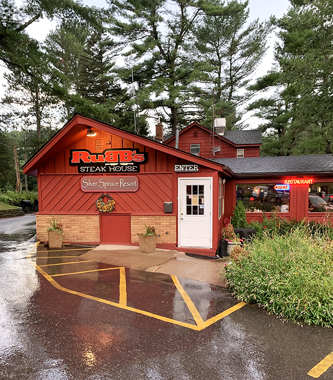 The classic red exterior of Rubb's nestled among towering pines announces you've found Wisconsin's version of culinary paradise.