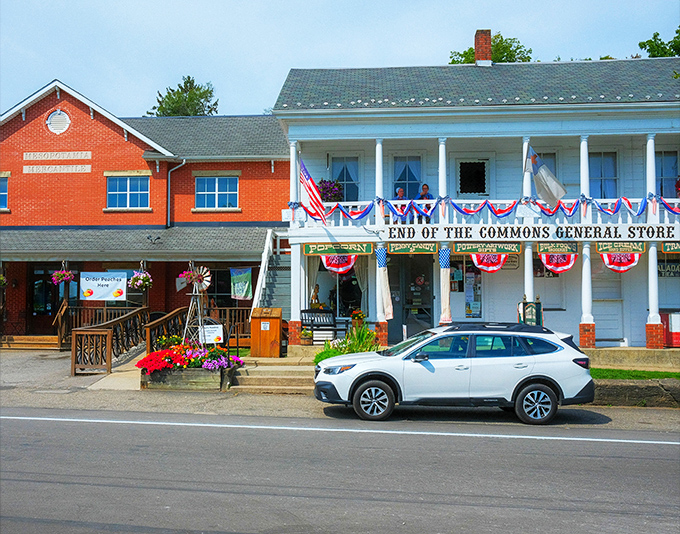 The white-columned porch and patriotic bunting aren't just for show&mdash;they're your first clue that authentic Americana awaits inside this red brick treasure.