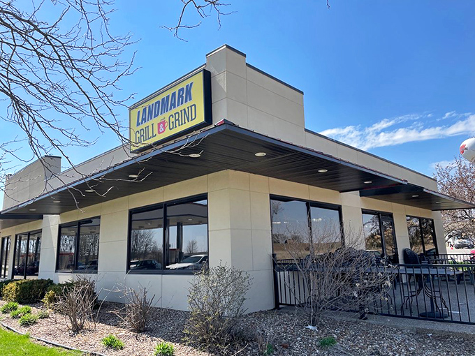 The unassuming exterior of Landmark Grill & Grind stands like a beacon of breakfast hope amid Iowa's rolling landscape. Worth every mile of the journey.