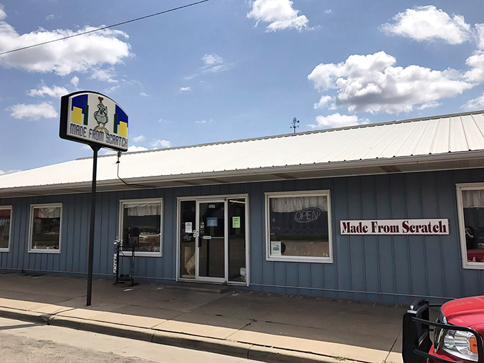 The blue exterior of Made From Scratch stands like a beacon of breakfast hope on Wilson's main drag. No fancy frills, just honest food awaiting inside.