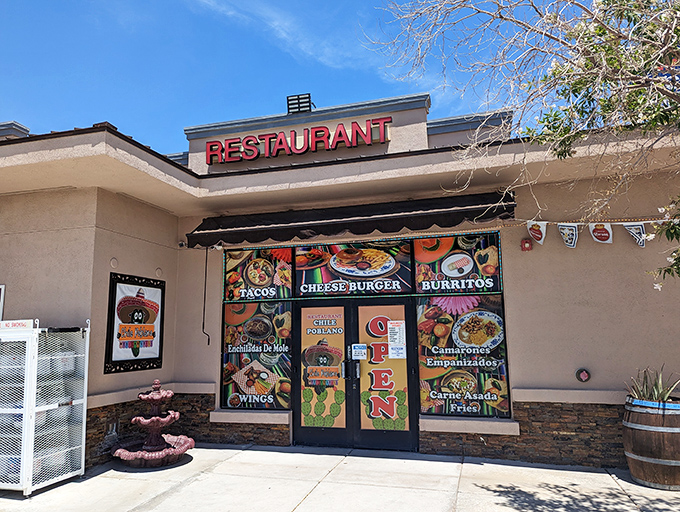 The vibrant facade of Chile Poblano beckons from the roadside in Moapa, a visual menu promising culinary adventures that await inside.