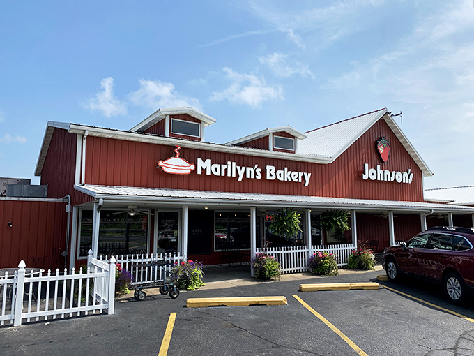 The red barn exterior of Marilyn's isn't just charming&mdash;it's a beacon of hope for those who believe butter makes everything better. Fall decorations complete the Hoosier welcome.