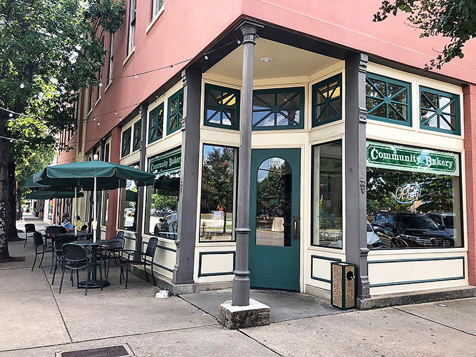 The pink and teal cornerstone of Little Rock's bakery scene beckons like a sugary lighthouse, complete with sidewalk seating for prime people-watching.